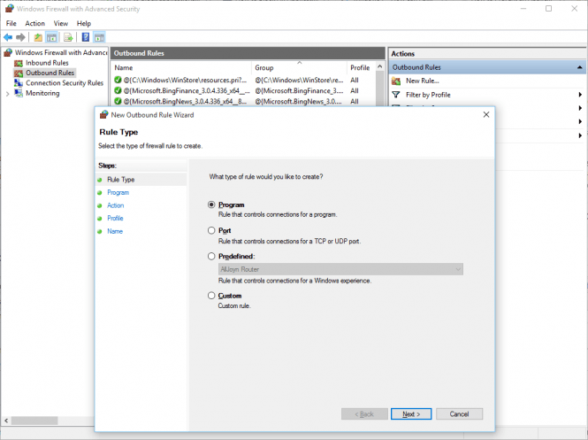 How to block applications from accessing the Internet in Windows 10
